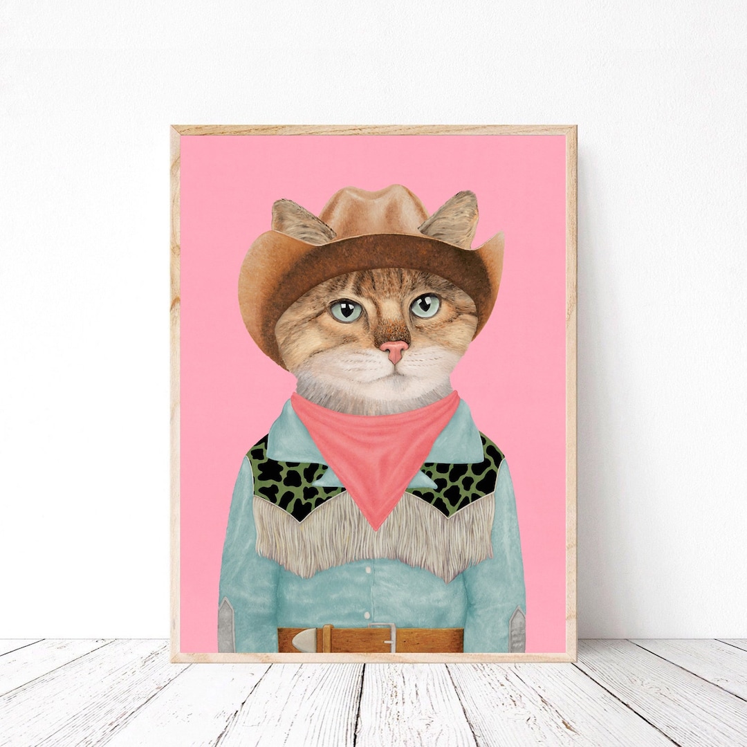 Rodeo Kitten Art Print Colorful Cowboy Cat Art Quirky - Etsy UK