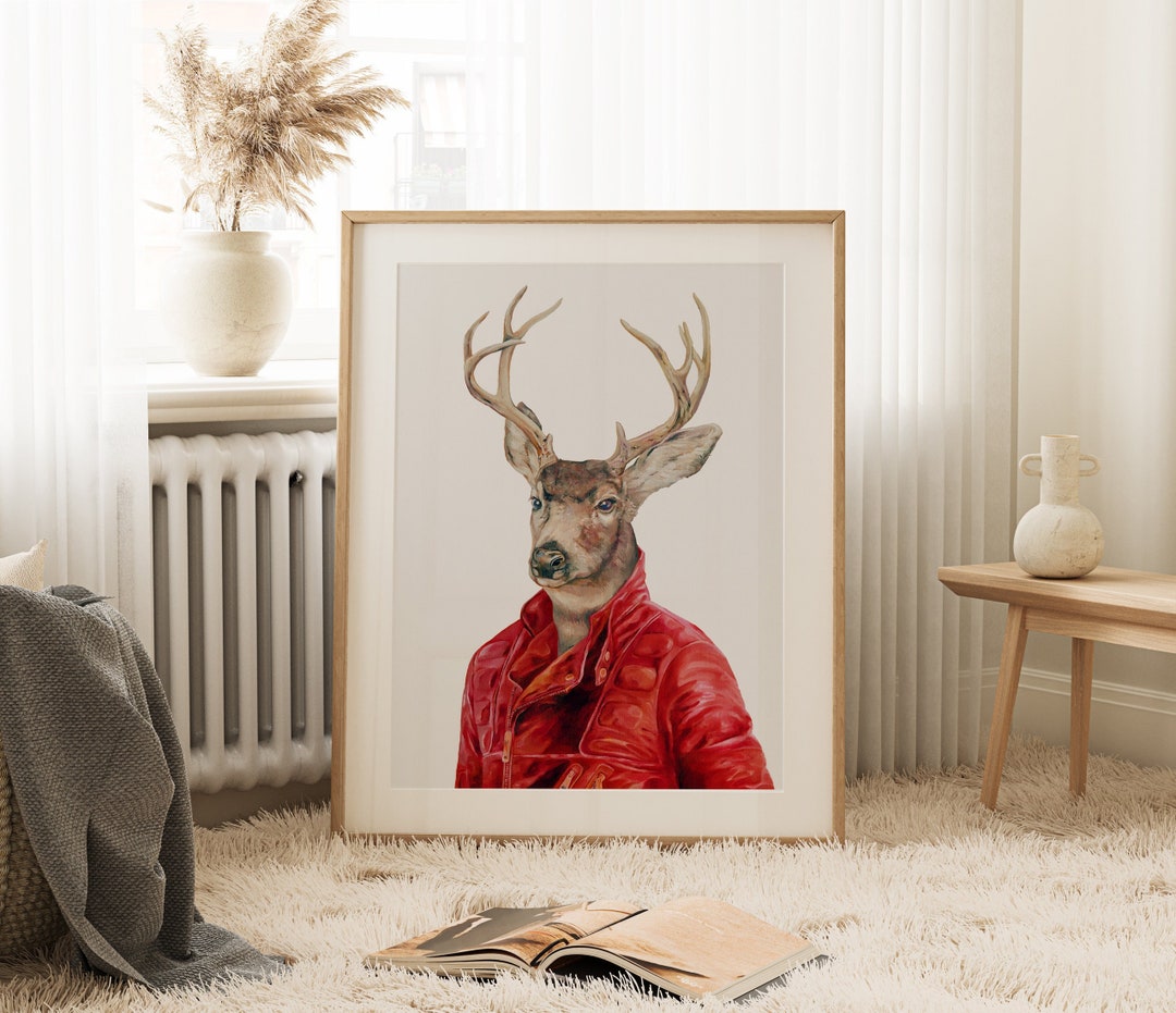 Trendige Hirsch Portrait Malerei, moderne Tier Art Print, rustikale ...