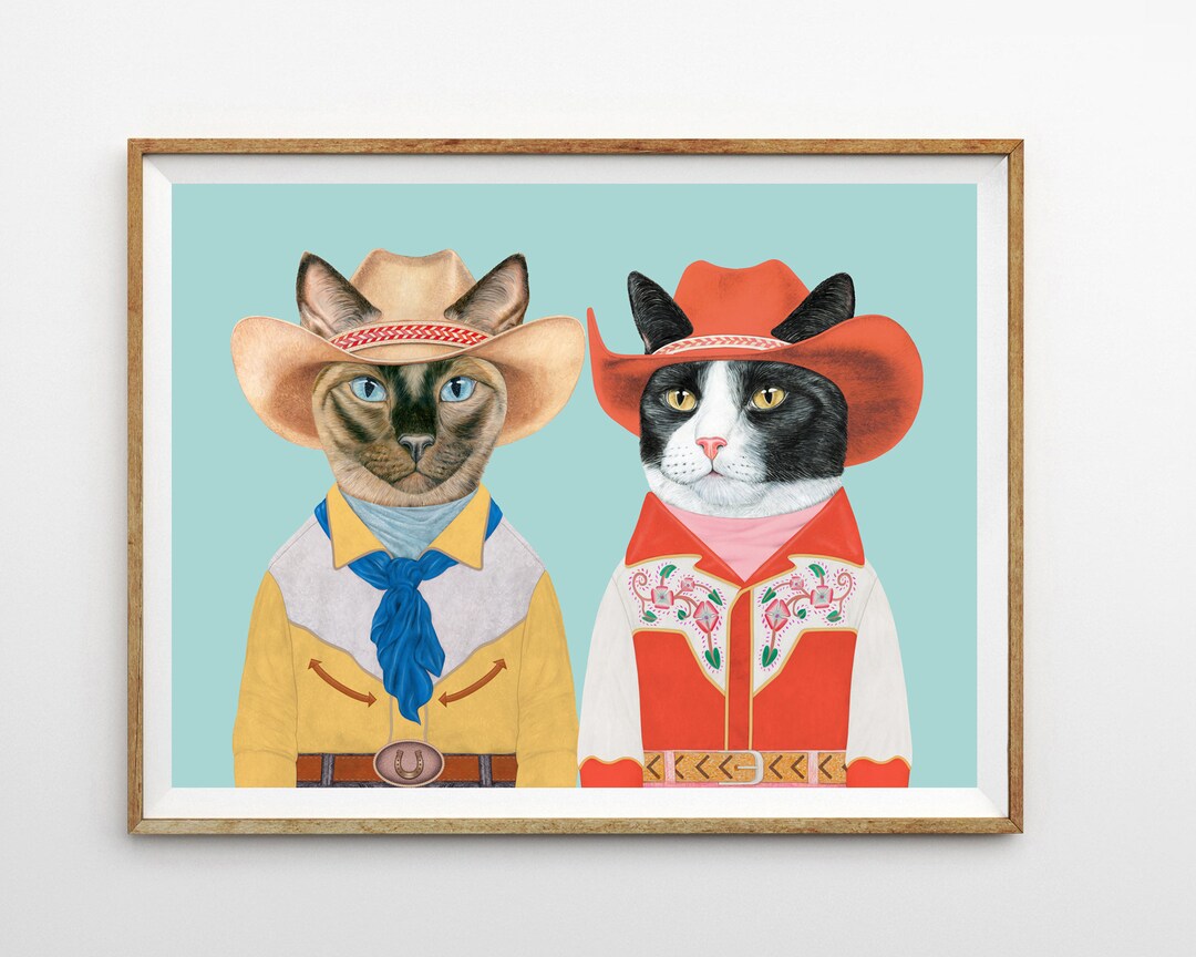Rodeo Cats Maximalist Wall Decor, Southwestern Wall Art, Cat Lovers ...