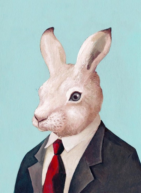 Mr. Rabbit Art Print White Rabbit Nursery Kids Room Animal | Etsy