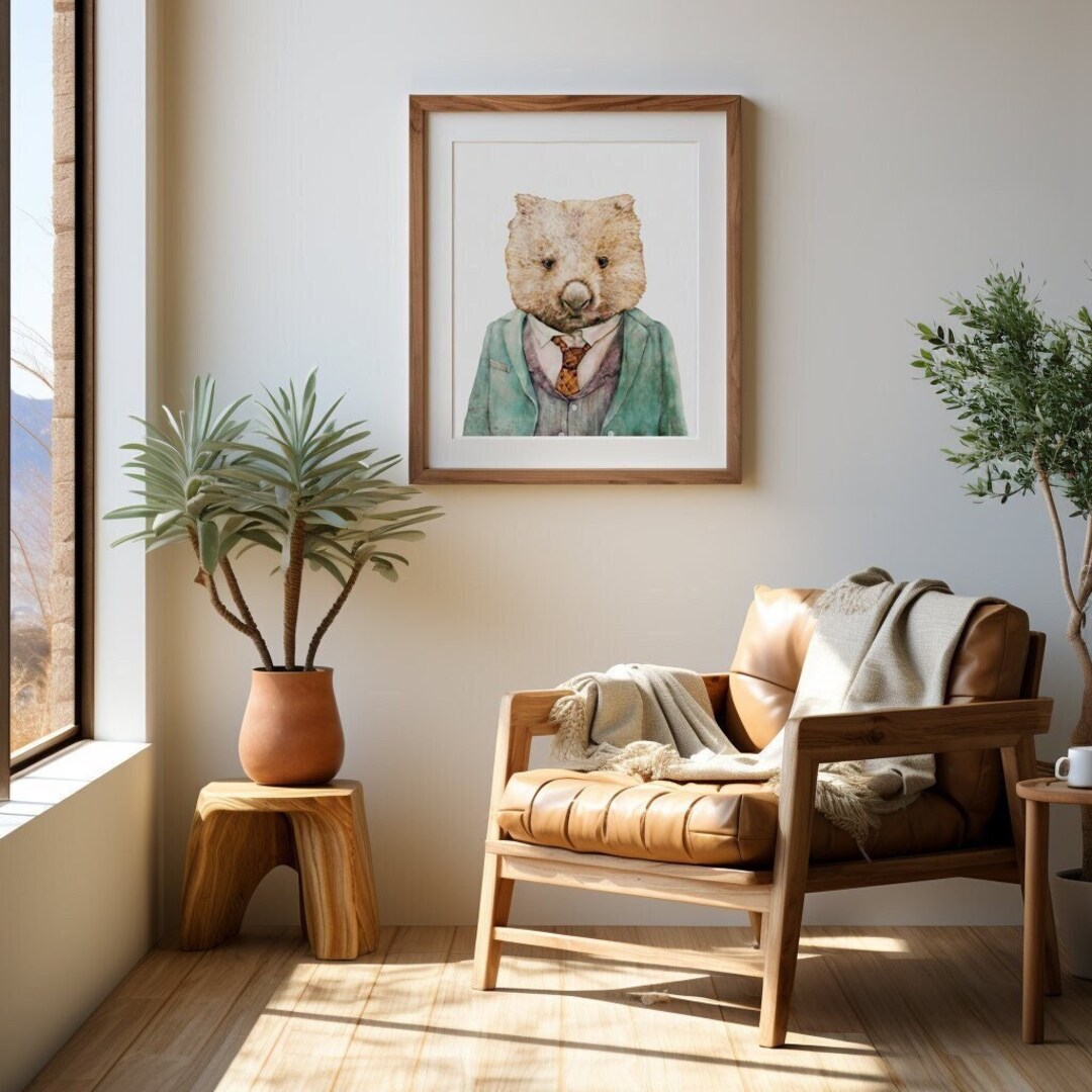 Wombat Art Print - Rustic Australian Interior Wall Art- Whimsical ...