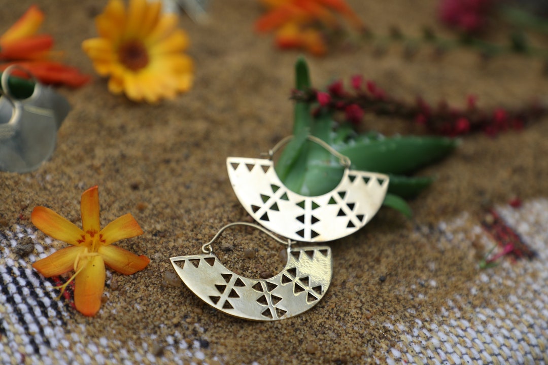 Chunky Bohemian Hoops | Thick Gold Hoops | Large Hoop Earrings | Brass ...
