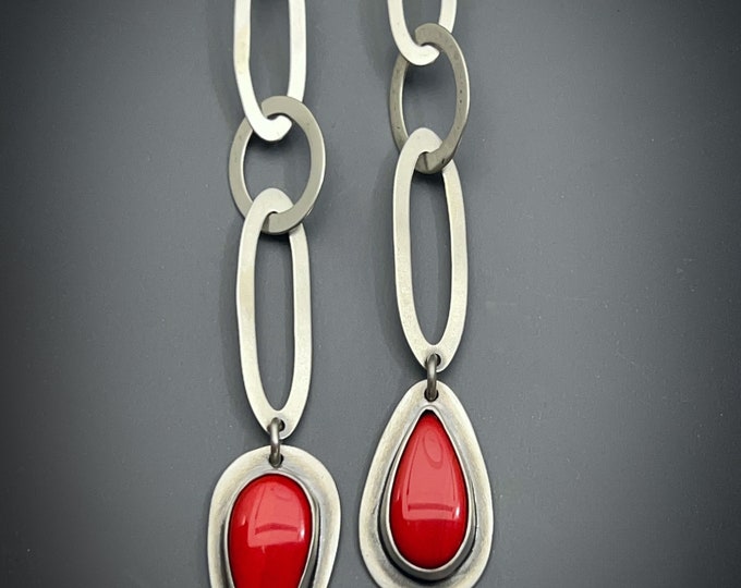 Red Gemstone Earrings for Women, Red Rosarita Stone, Sterling Silver ...