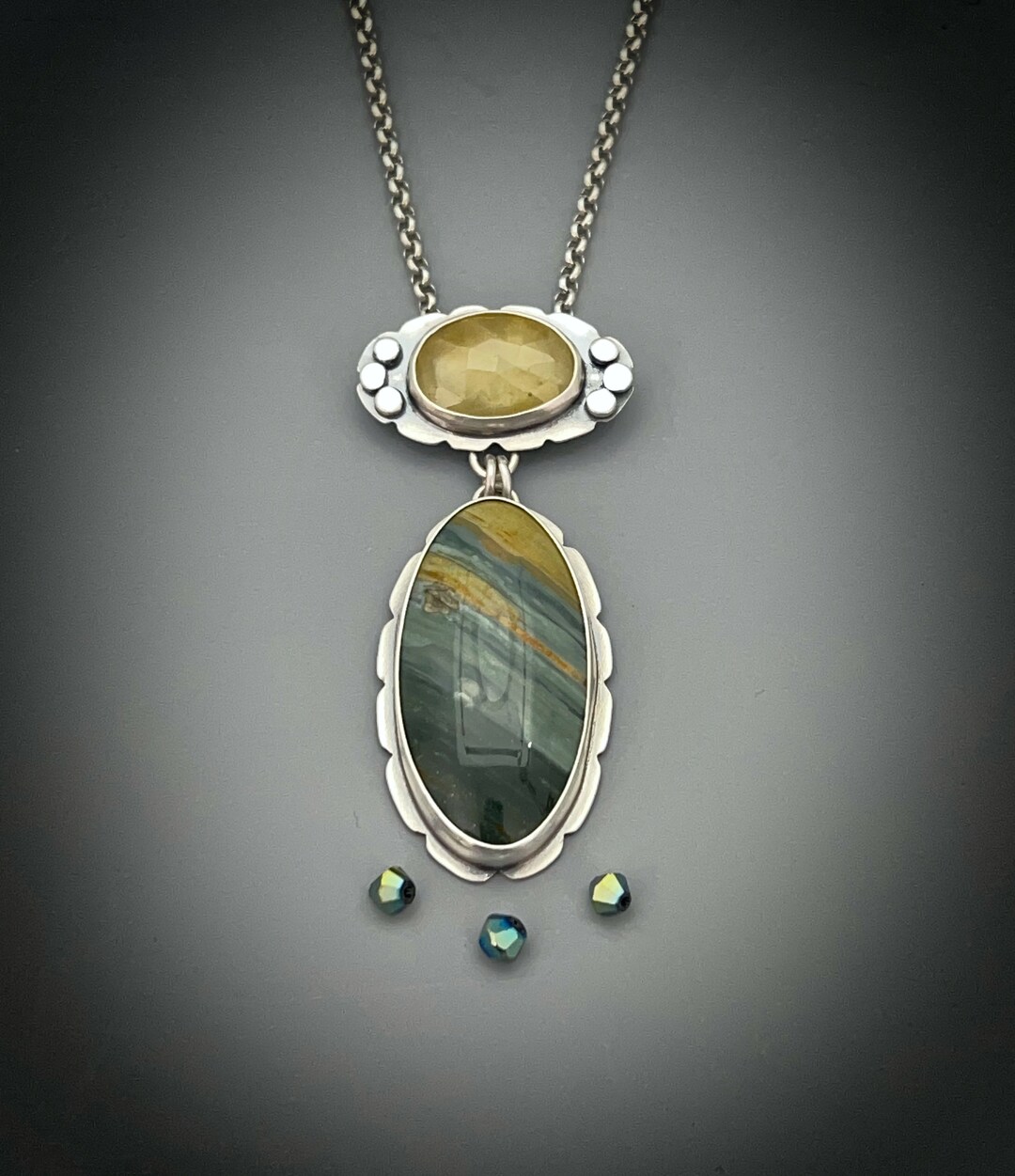Handcrafted Jasper Necklace, Yellow Sapphire Necklace, Sterling Silver ...