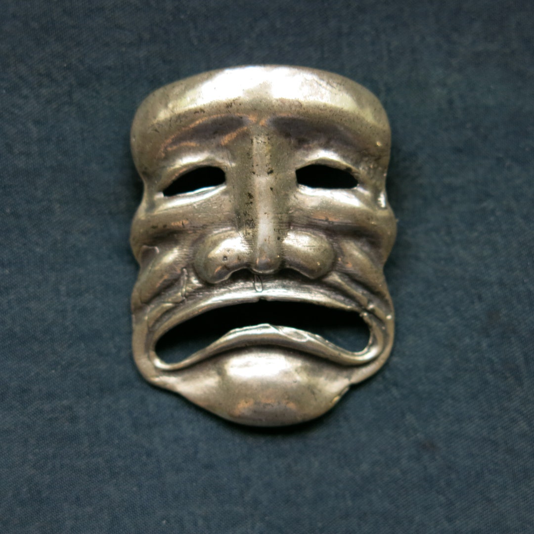 Silver Brooch Tragedy Mask, Sterling, Melpomene, Greek Theatre, Weeping ...