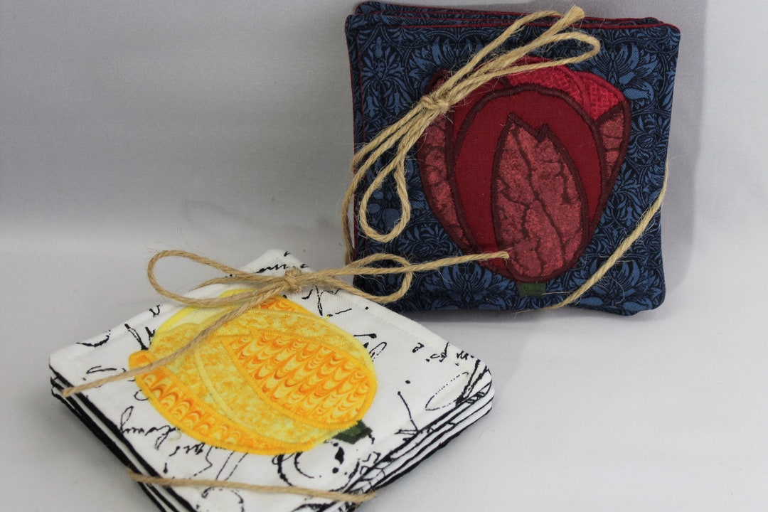 Appliqued Tulip Coasters: Set of Four Fabric Coasters - Etsy