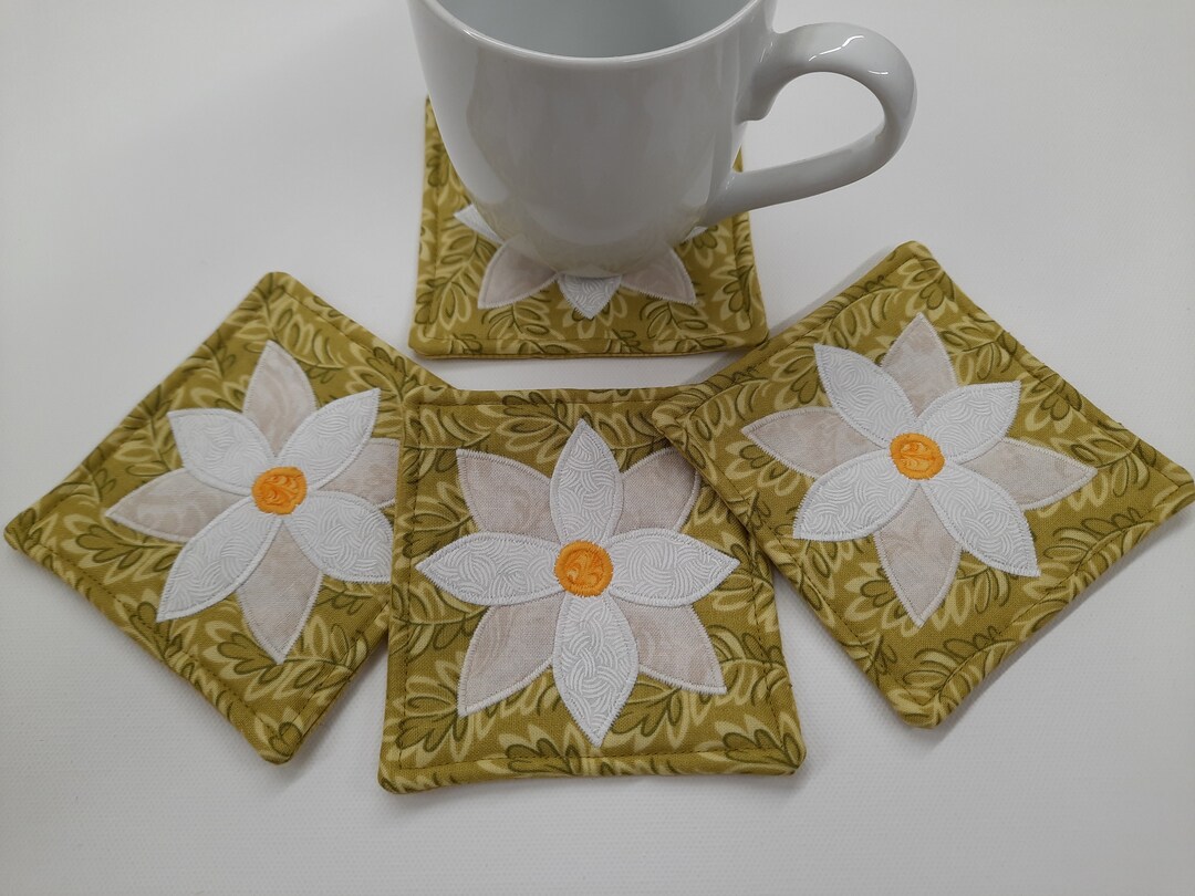 Appliqued Daisy Coaster Set, Set of 4 Coasters, Appliqued Daisies ...