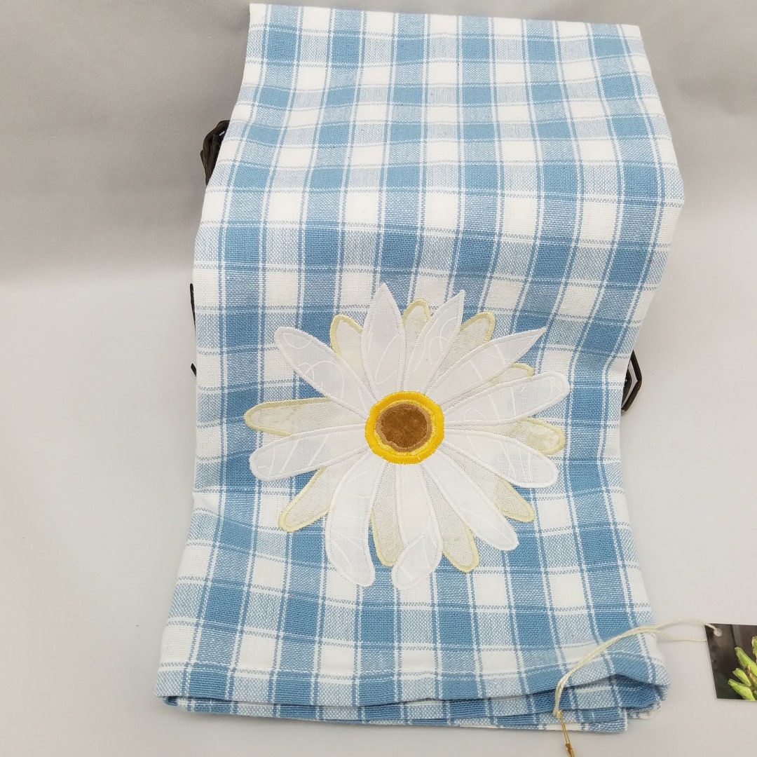 Appliqued Daisy Tea Towel Handcrafted, Kitchen Towel, Cotton Towel ...