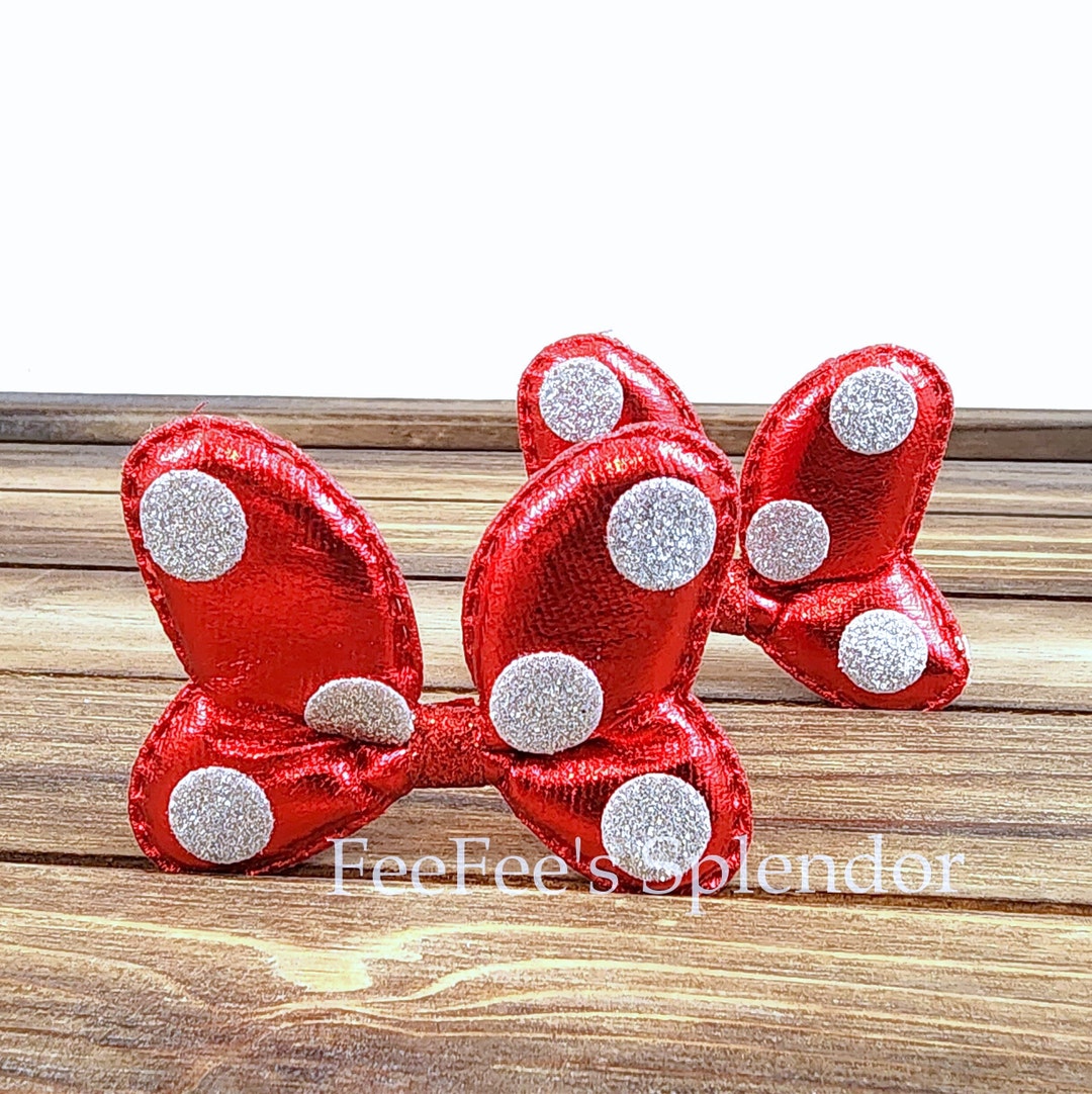 5 Pcs Padded Mouse Bow . Metallic Red Bow . Polka Dot Bow Applique - Etsy