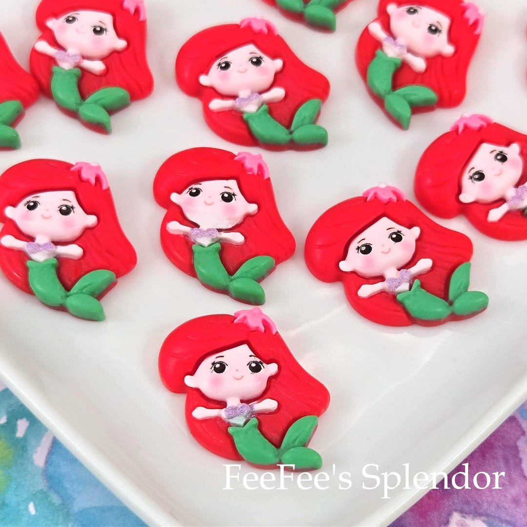 5pcs Princess Cabochons | Cute Mermaid Flatbacks | DIY Ariel Charms ...