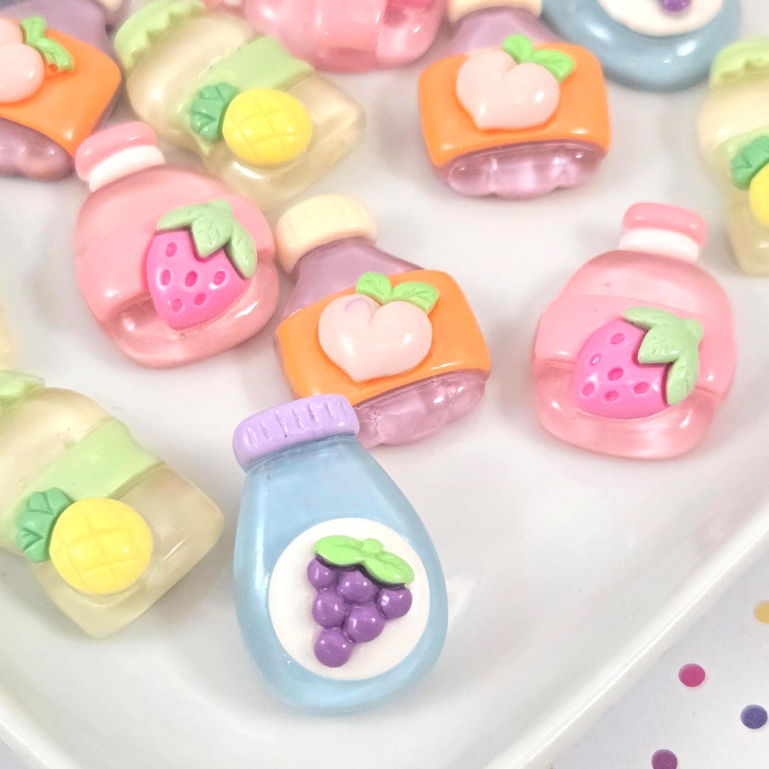 10 Fruity Drink Cabochons | Juice Bottle Resin Flatbacks | Mini Drink ...
