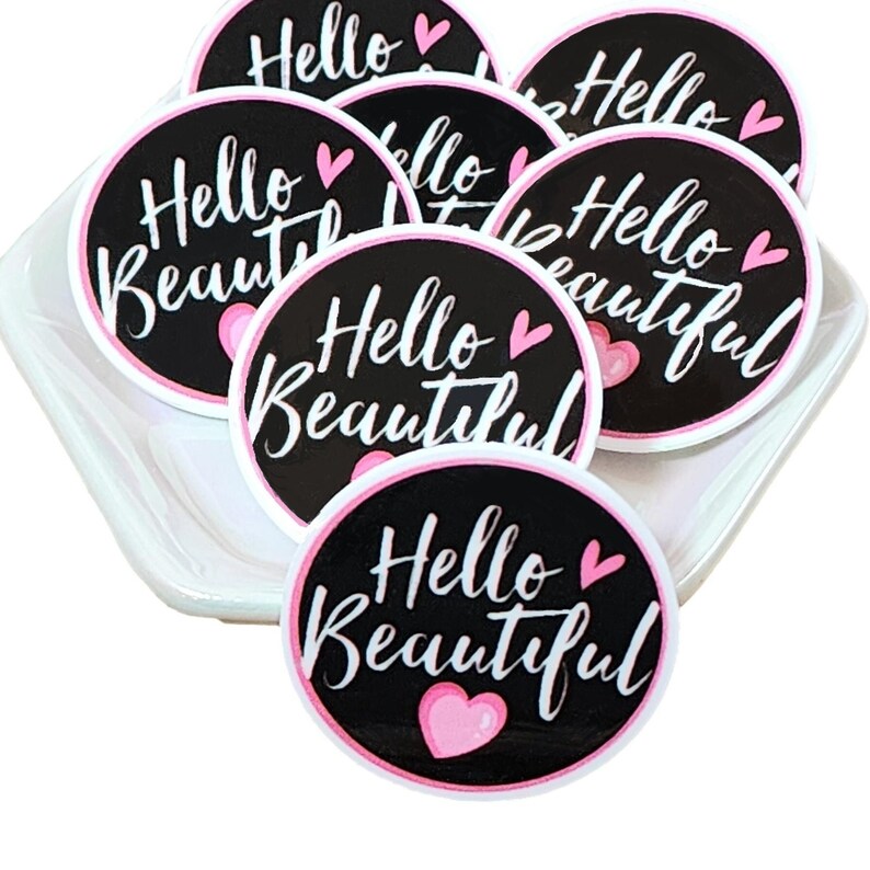 5 PCS "hello Beautiful" Positive Quote Planar Resin Flatbacks for Badge ...
