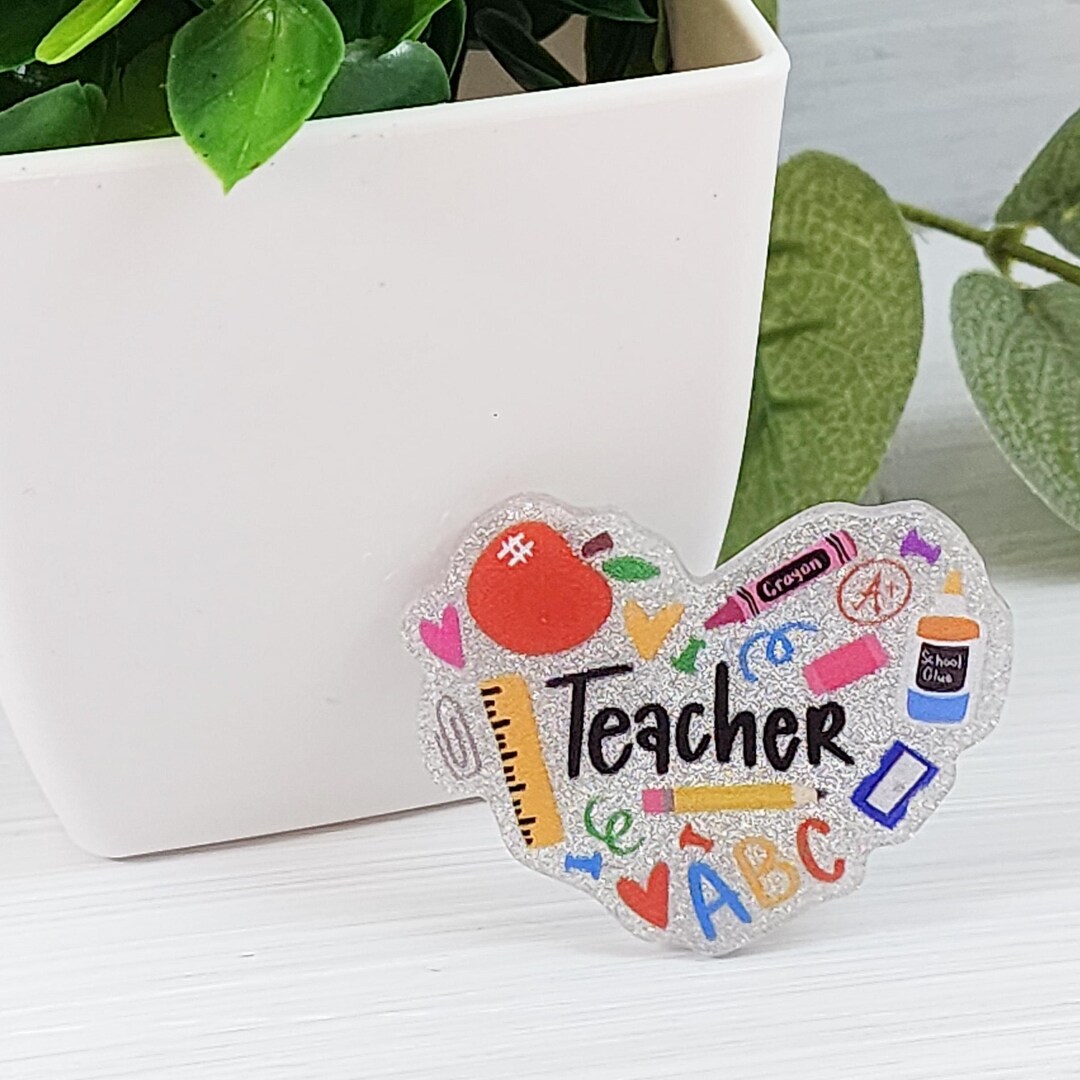 5 Pcs Teacher Planar Resin Flatbacks . Glitter . Flat Back . Cabochon ...