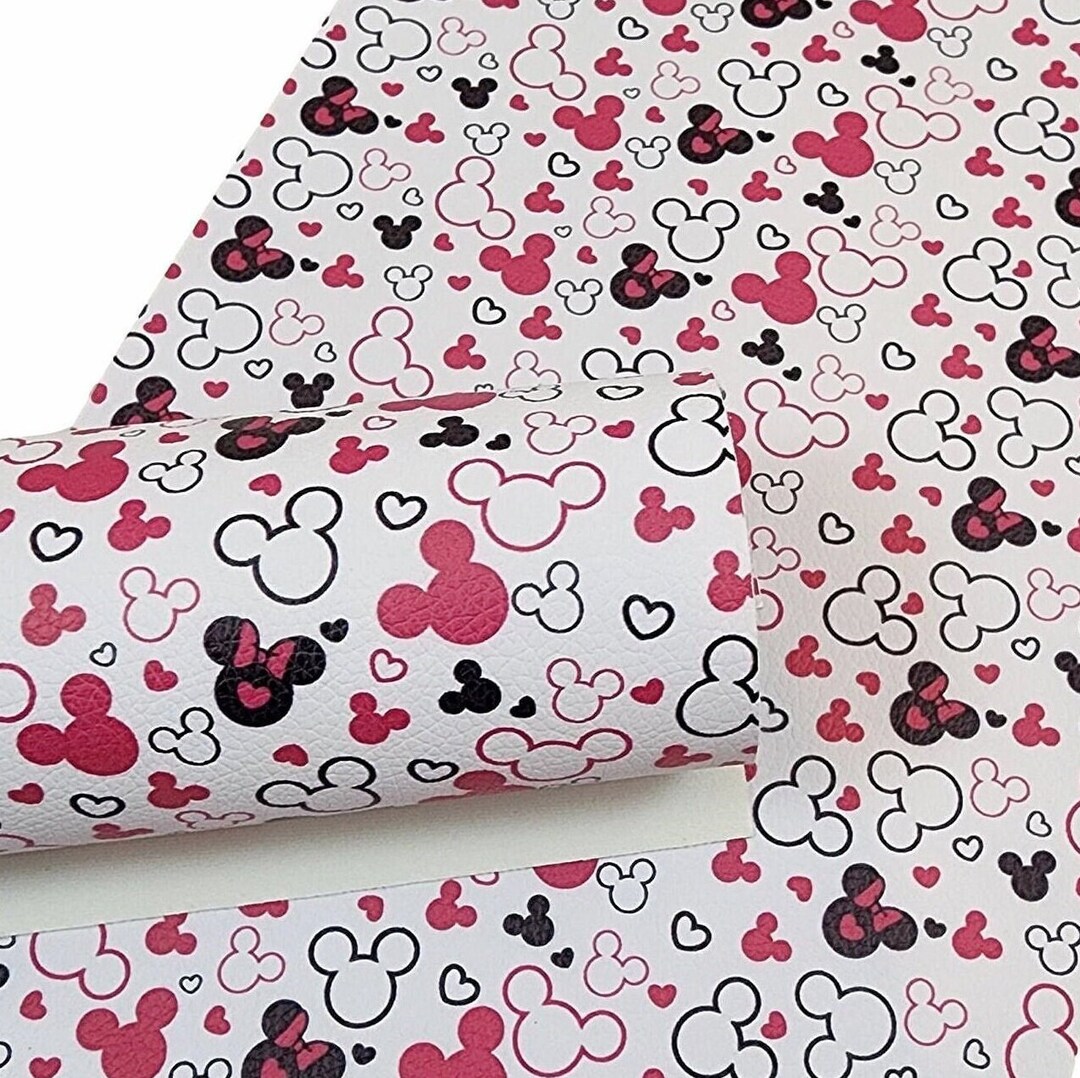 Mouse Faux Leather Sheets . Pink & Black Mouse Ears . Printed Synthetic ...