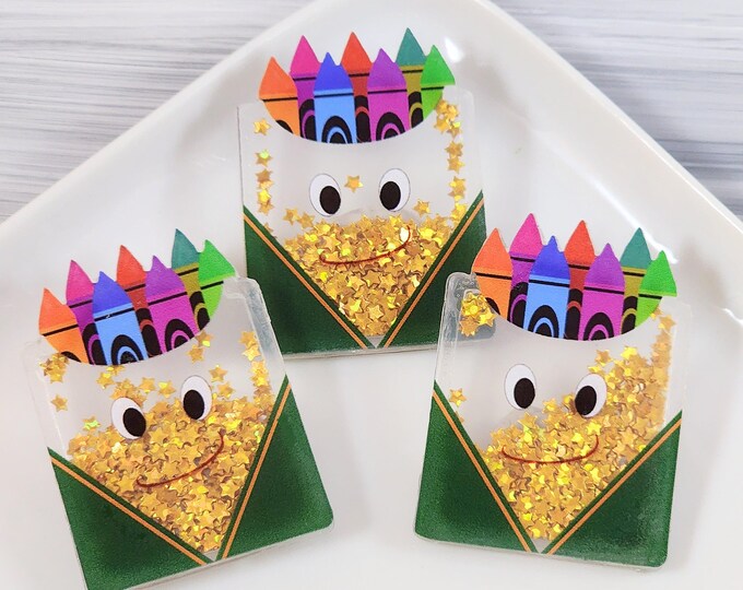 4pcs Smiling Crayon Box Shaker Cabochons | School Theme Craft Supplies ...