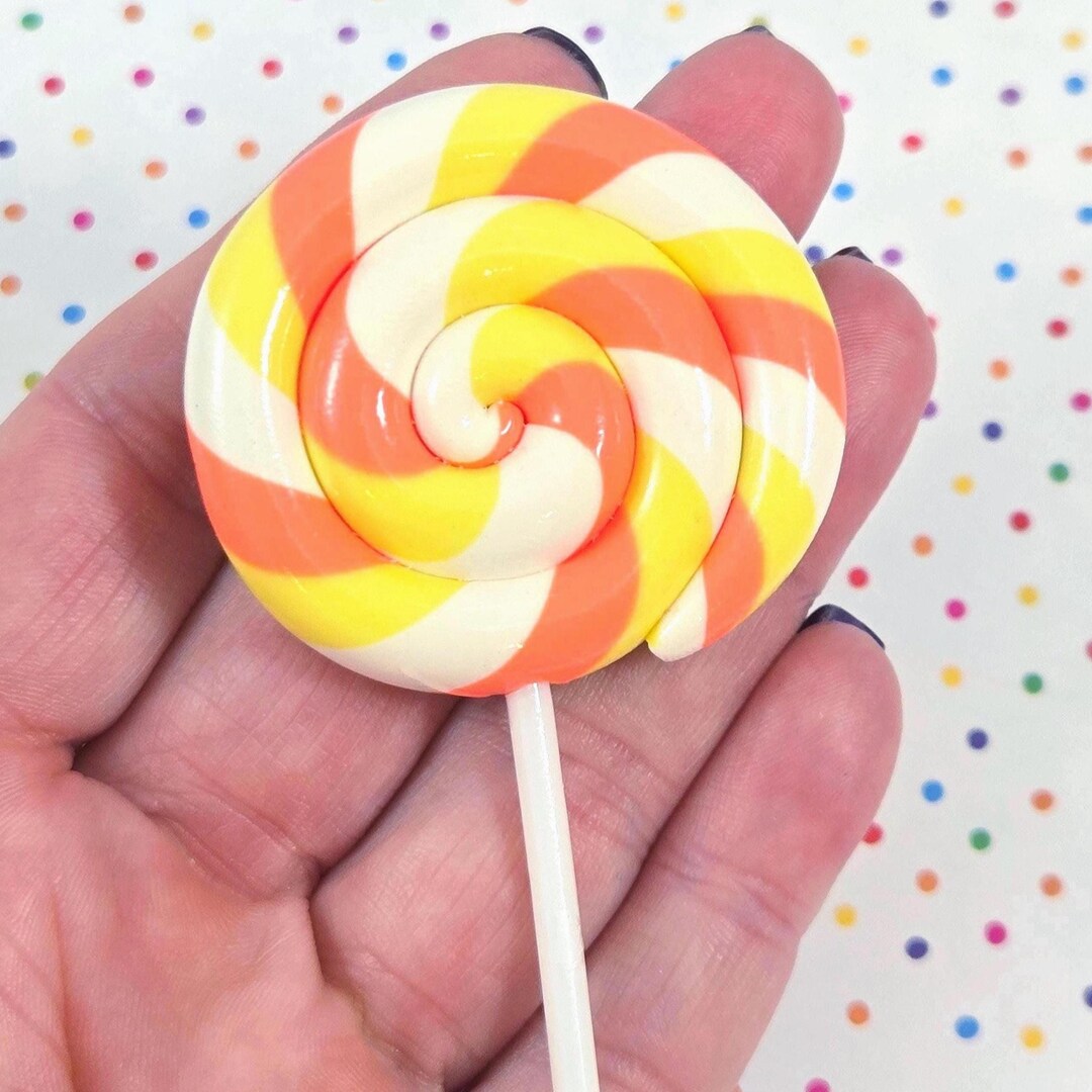 4 Candy Corn Lollipop Cabochons | Fake Sucker Flatbacks | Halloween Candy Charms for Crafts ...