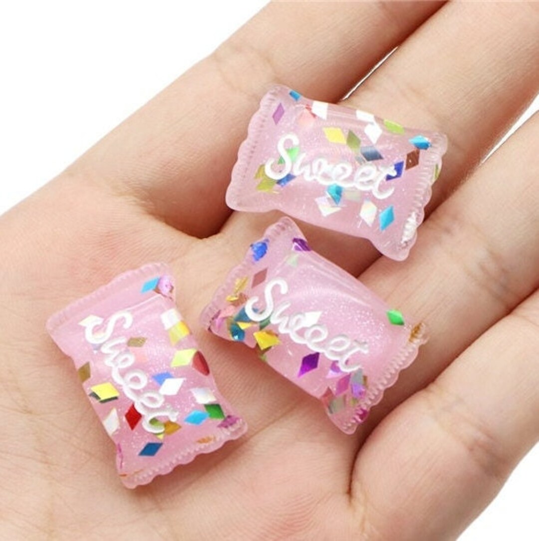 5pcs Candy Cabochon, Pink Candy Flatbacks, Glitter Candies, Fake Candy Charms - Etsy