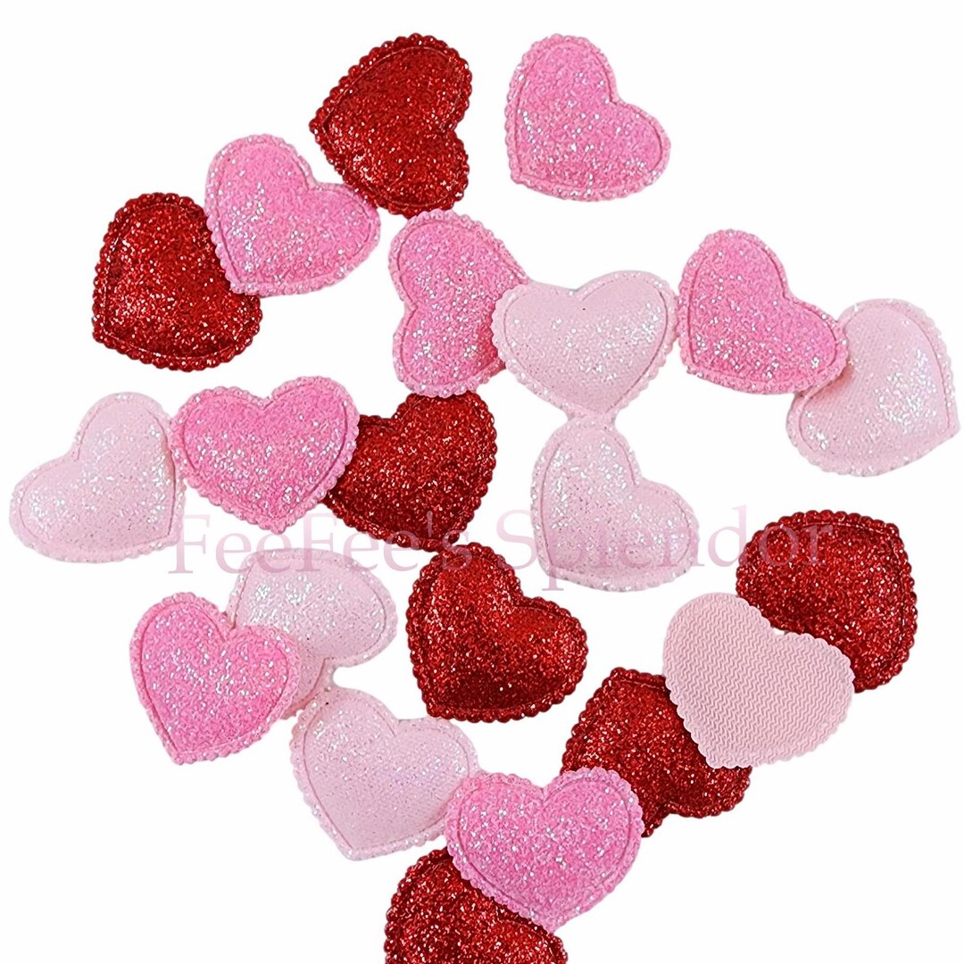 Glitter Heart Appliques, Red and Pink Padded Hearts for DIY Crafts ...