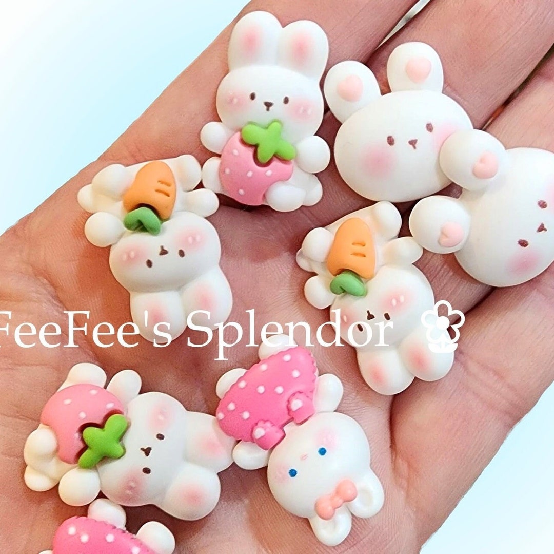 12 Pcs Bunny Flatbacks . Resin Cabochon . Flat Back . Kawaii Charms ...