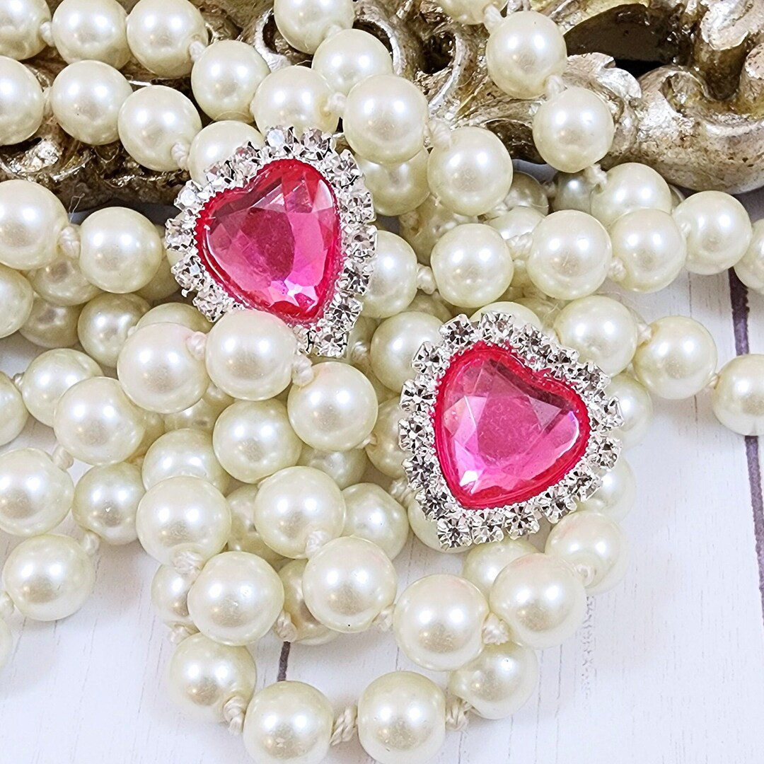 5pcs Rhinestone Heart Cabochon, Rose Pink Heart Flatback, Pink ...