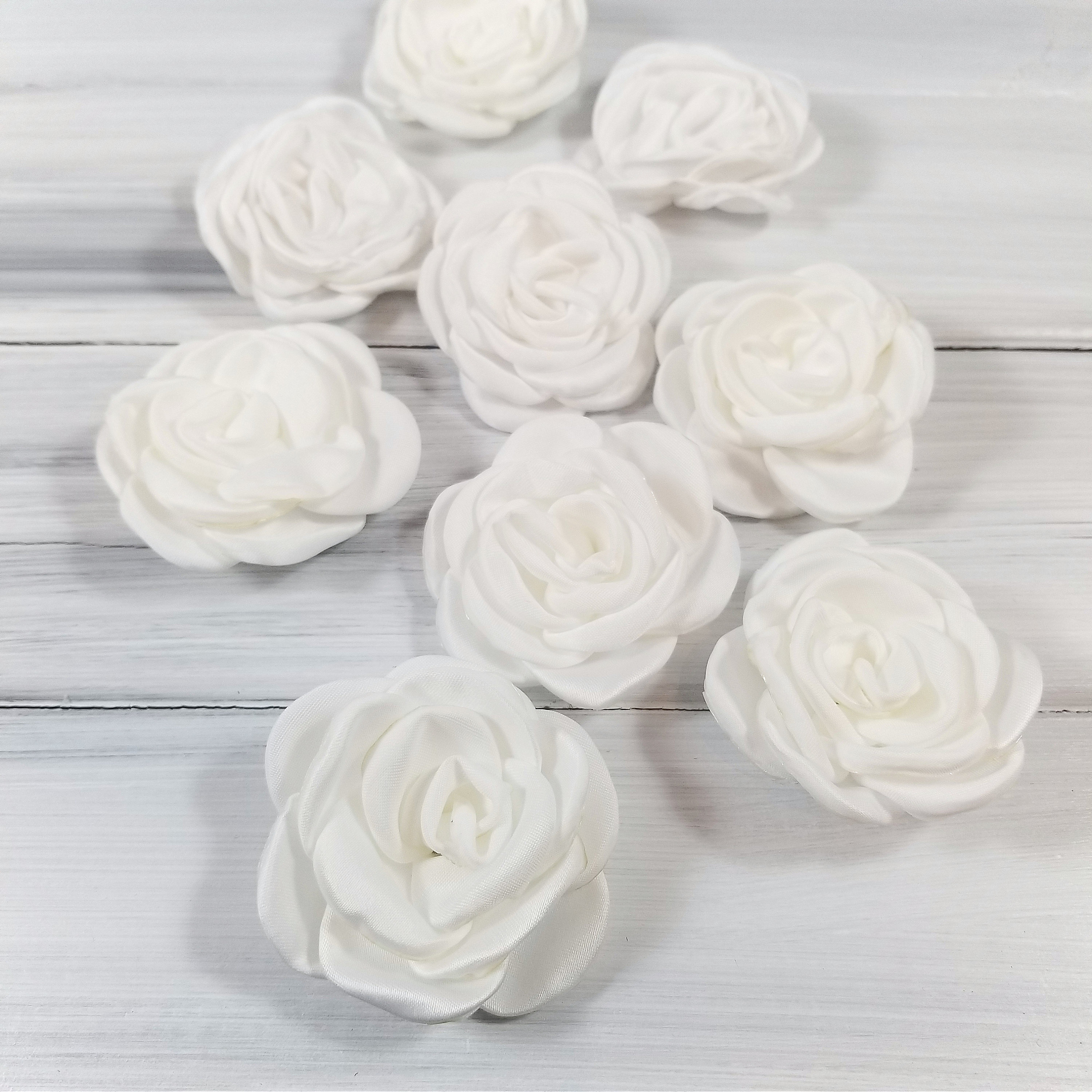 2.5 White Fabric Roses Set of 2 Satin DIY Flowers | Etsy