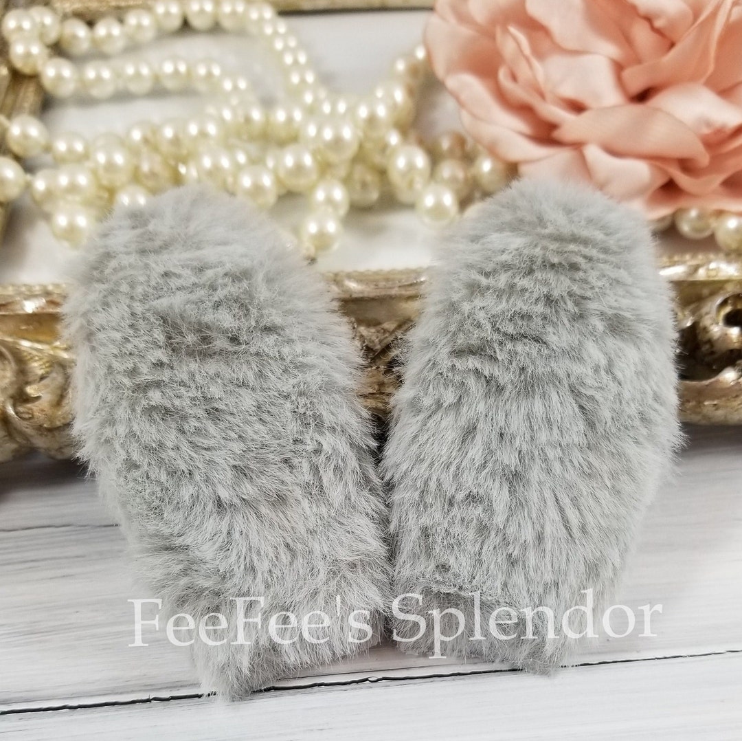 Fluffy Bunny Ears | Gray Faux Fur Applique for Headbands | DIY Rabbit ...