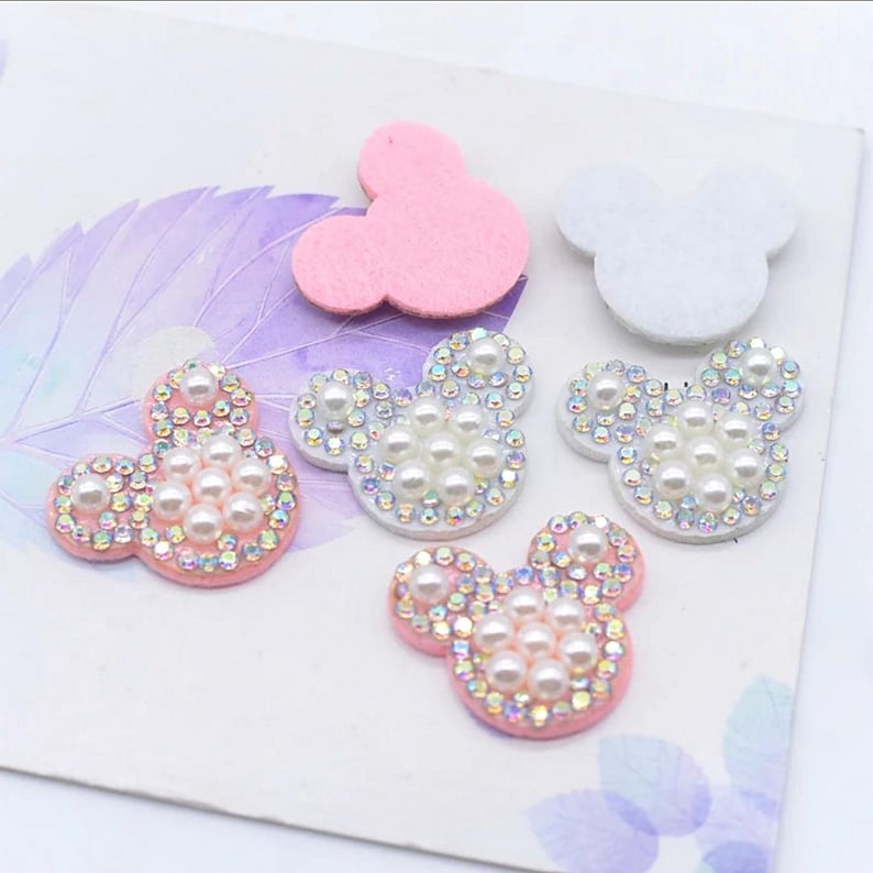 10 PCS Mouse Felties - Pearl Rhinestone Mouse Ears for Paper Crafts ...