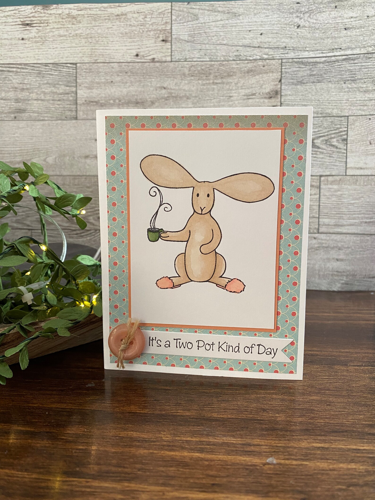 Two Pot Kind of Day Bunny in Slippers Card - Etsy