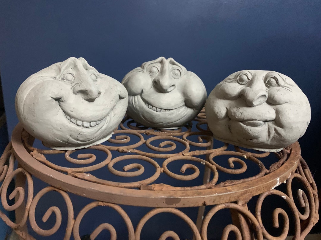 Concrete Rock Head Statues: Set of 3 Garden Art Faces - Etsy