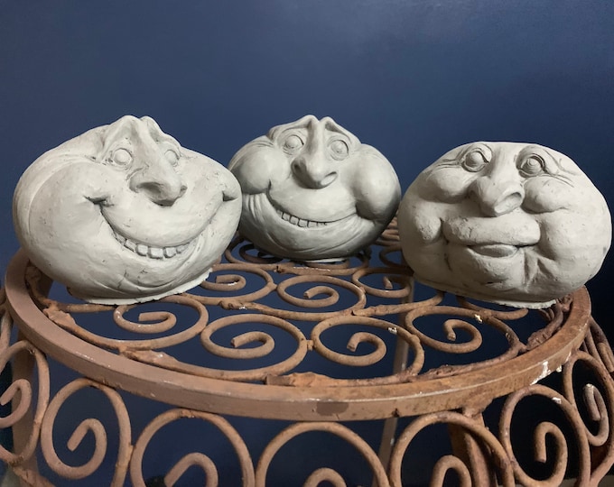 Concrete Rock Head Statues: Set of 3 Garden Art Faces - Etsy
