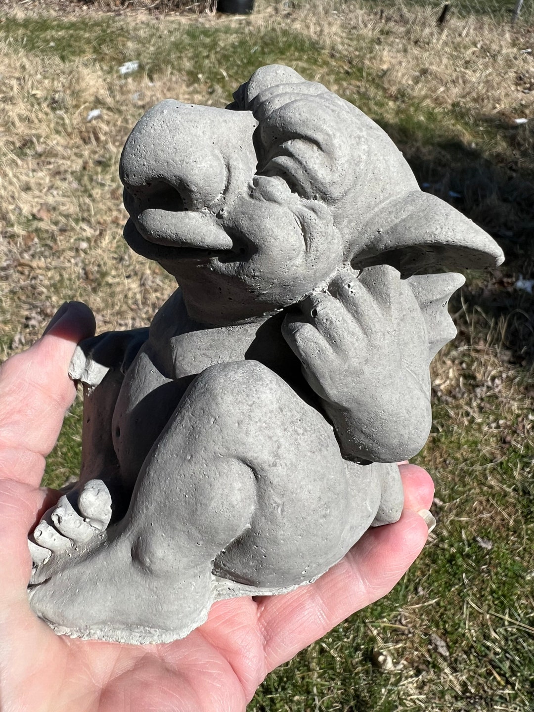 Concrete Gargoyle Statue, 5” Tall Gargoyle Garden Statue, Funny ...