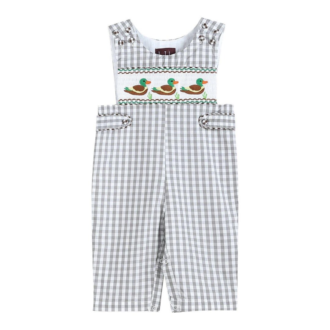 Gray Gingham Mallard Smocked Overalls - Etsy