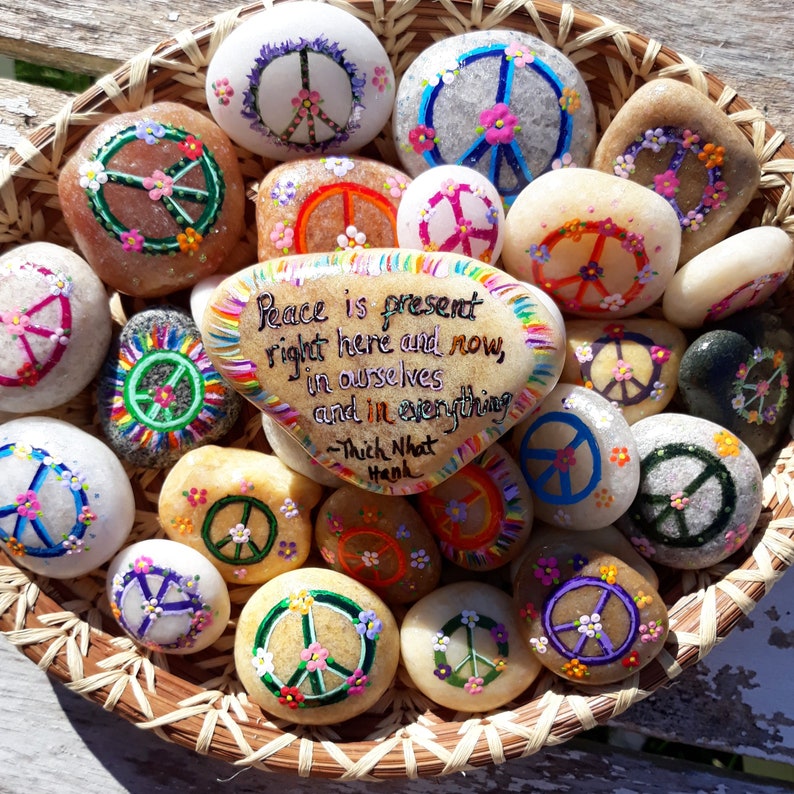Hand Painted Stone Peace is present right here and | Etsy