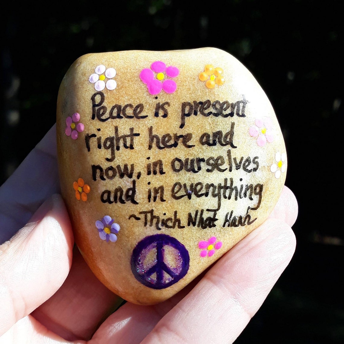 Hand Painted Stone peace is Present Right Here and | Etsy
