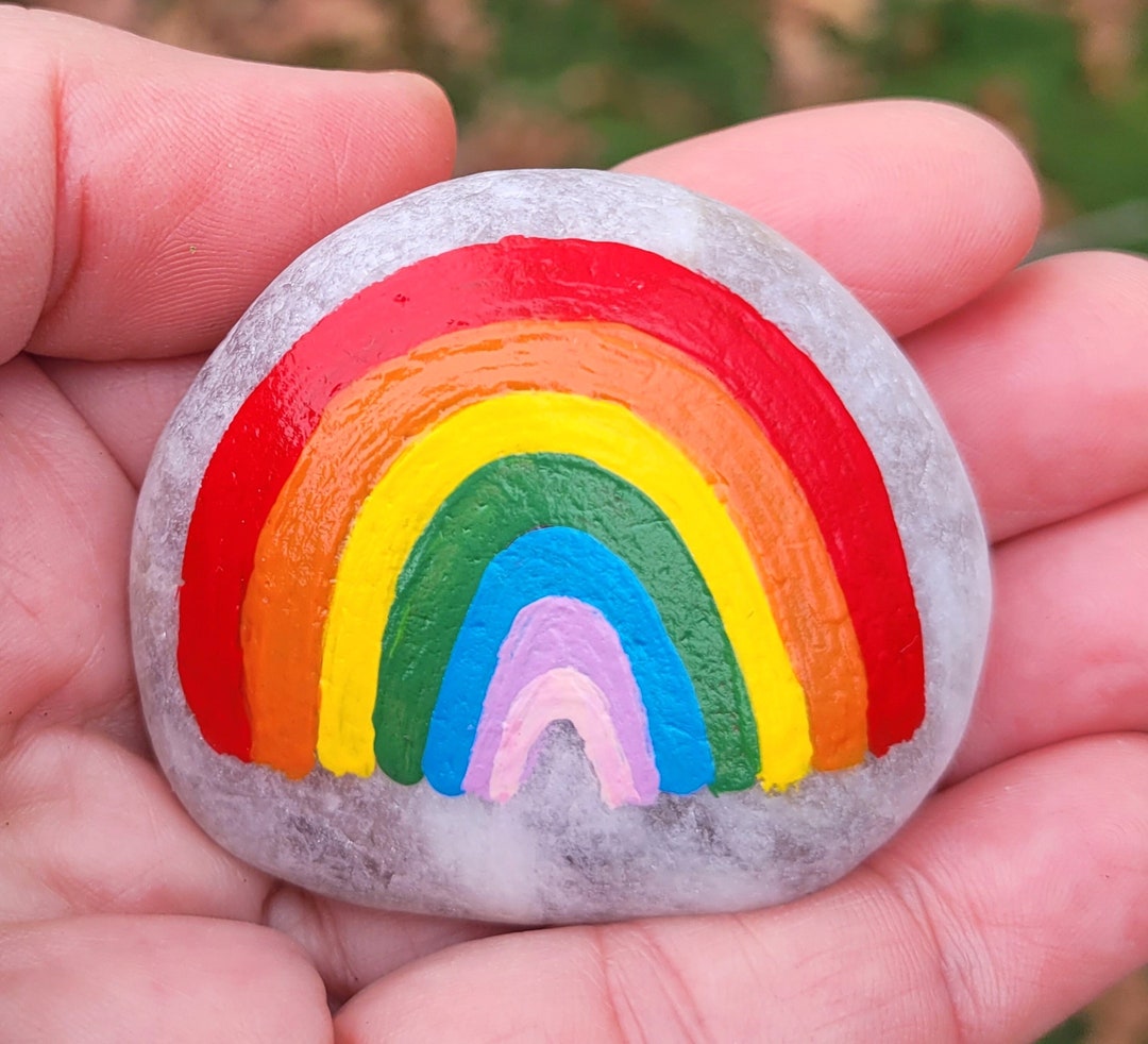 Hand Painted Rainbow Stone - Etsy