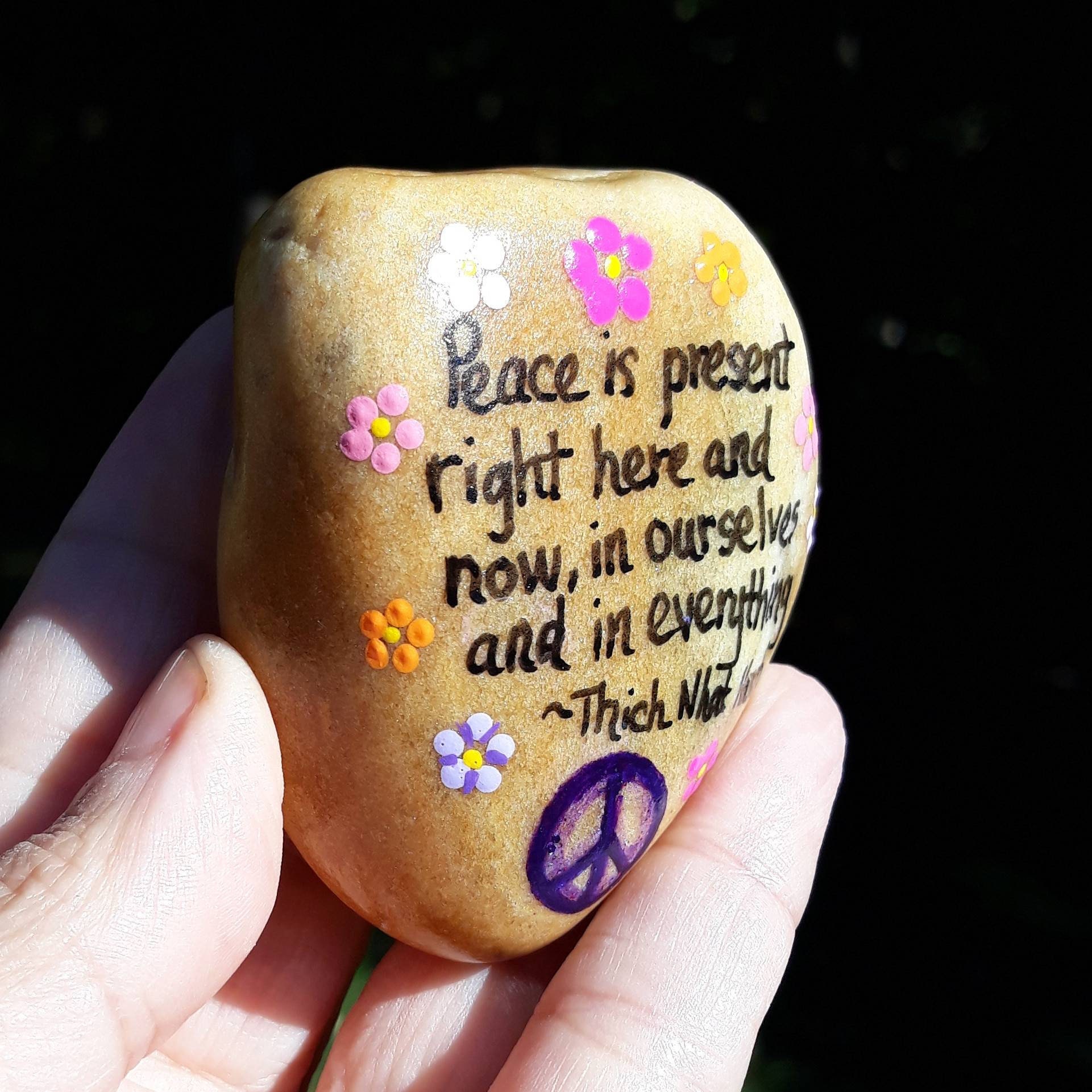 Hand Painted Stone peace is Present Right Here and Now, in Ourselves ...