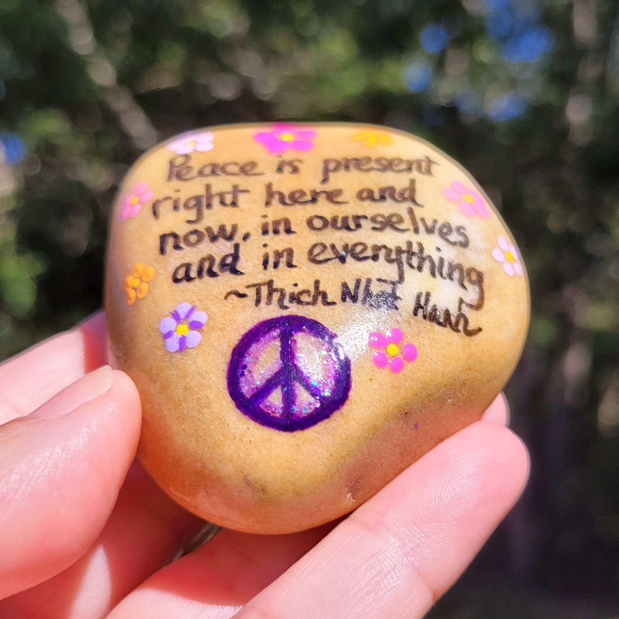 Hand Painted Stone peace is Present Right Here and Now, in Ourselves ...