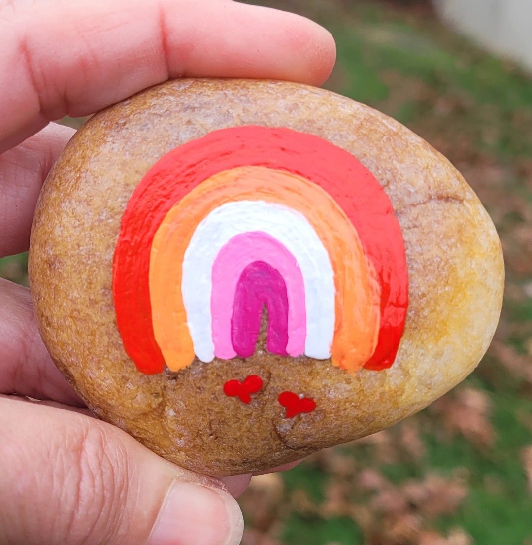 Hand Painted Rainbow Stone - Etsy