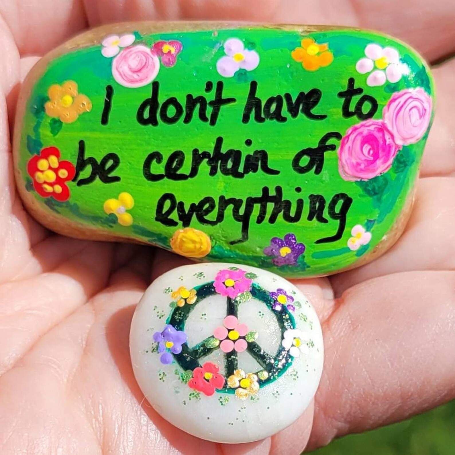 Hand Painted 4 Piece Stone Set Peace and Coping - Etsy