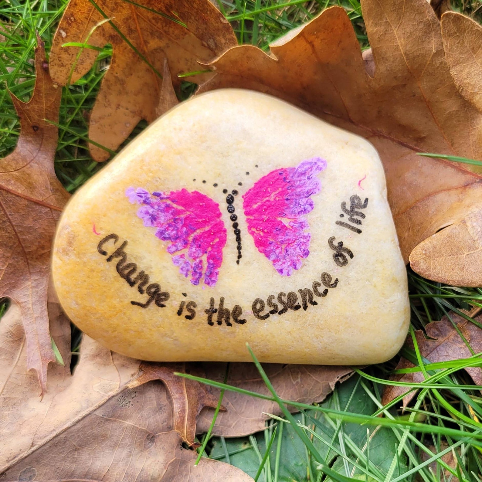 Hand Painted Affirmation Stone - "change is the Essence of Life" - Etsy