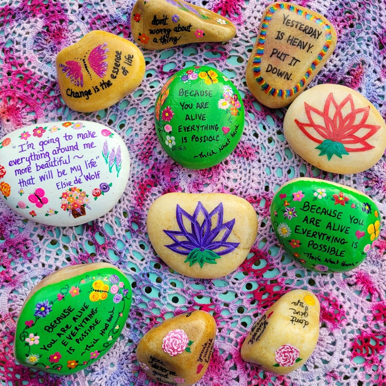 Hand Painted Affirmation Stone change is the Essence of Life - Etsy