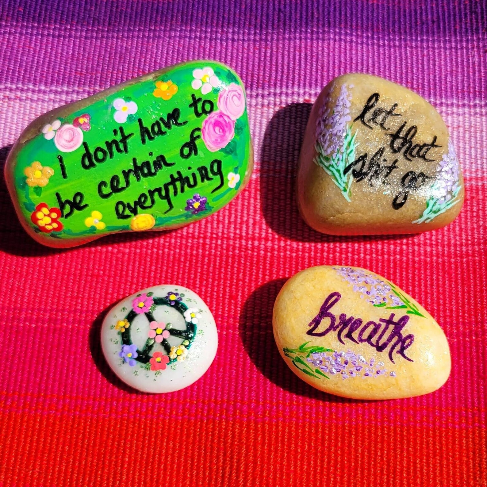Hand Painted 4 Piece Stone Set ~ Peace and Coping - Etsy