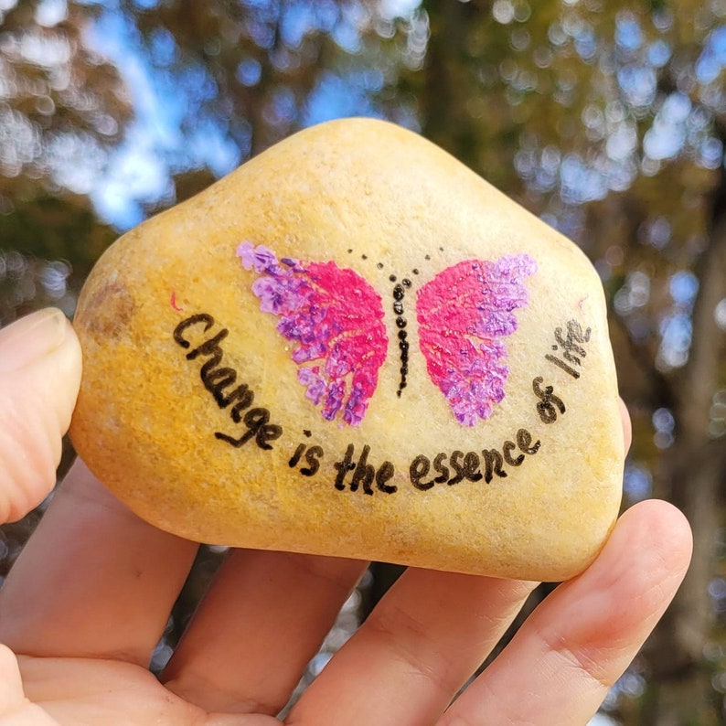 Hand Painted Affirmation Stone - "change is the Essence of Life" - Etsy