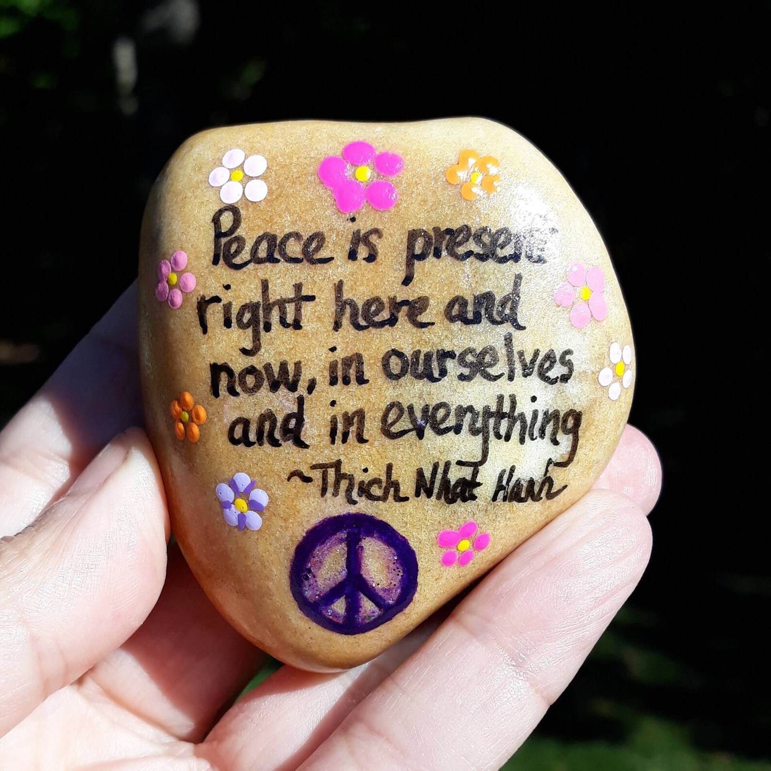 Hand Painted Stone peace is Present Right Here and - Etsy