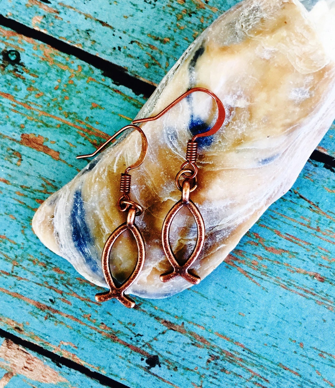 Red Copper Jesus Fish Earrings - Etsy