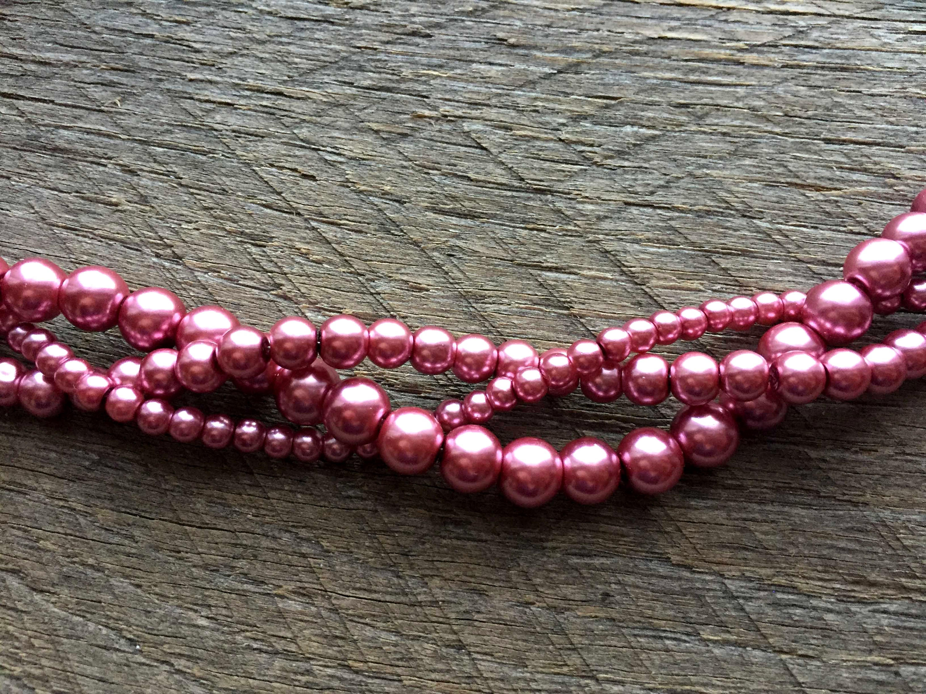 Dusty Rose Pink Pearl Necklace, Braided Bridal Multi Strand Bridesmaid ...