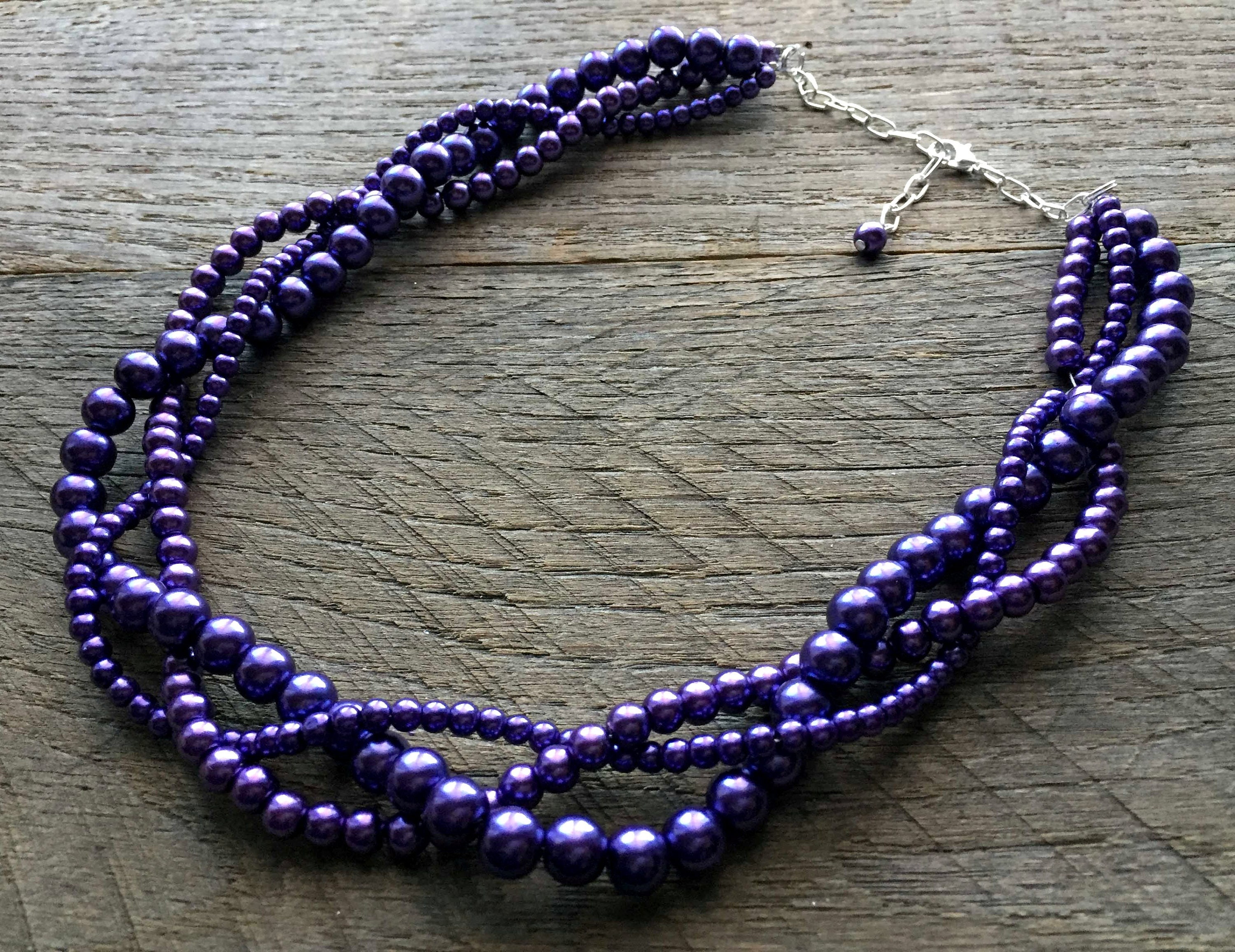 Dark Purple Pearl Necklace, Braided Pearl Necklace, Pearl Bridal ...