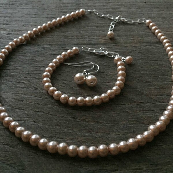 Pink Pearl Necklace and Bracelet - Etsy