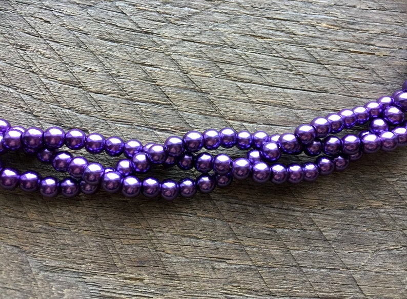 Dark Purple Pearl Necklace, Pearl Bridal Necklace, Braided Pearl ...