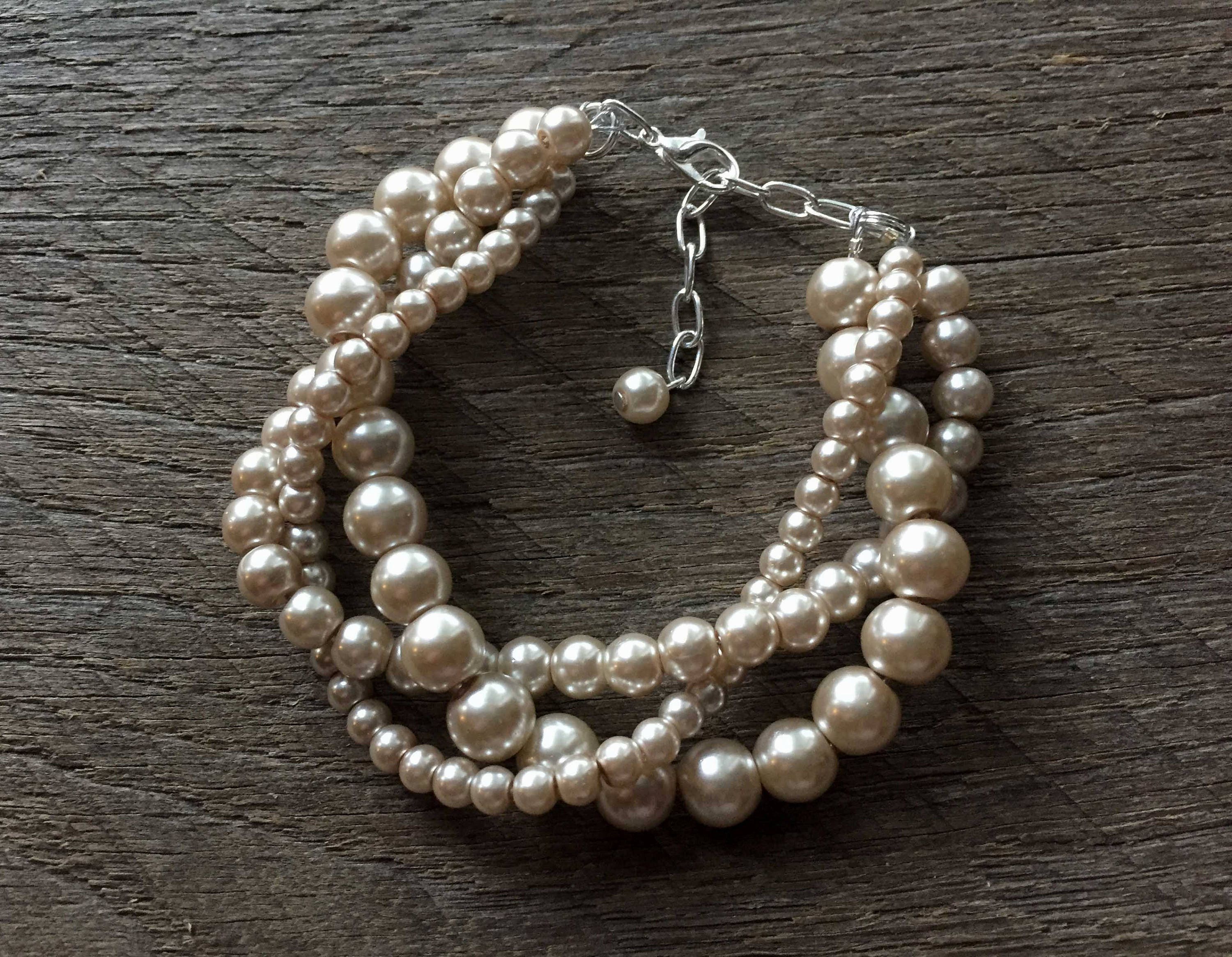 Champagne Pearl Bracelet, Braided Pearl Bracelet, Pearl Bridal Bracelet ...